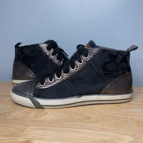 Coach | Shoes | Coach Indiana Hitop Sneakers Signature Jacquard ...